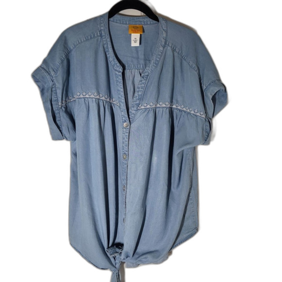 Ruby Rd. | Tops | Ruby Rd Blue Button Down With Mandarin Collar And Tie ...